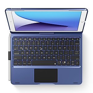edaiser Swivel Keyboard Case for iPad 10.2 inch 9th 8th 7th, iPad Air 3rd and iPad Pro 10.5 2nd Generation: Wireless Rotatable Cover, Pencil Holder, Smart Trackpad, RGB Backlit, Metallic Blue