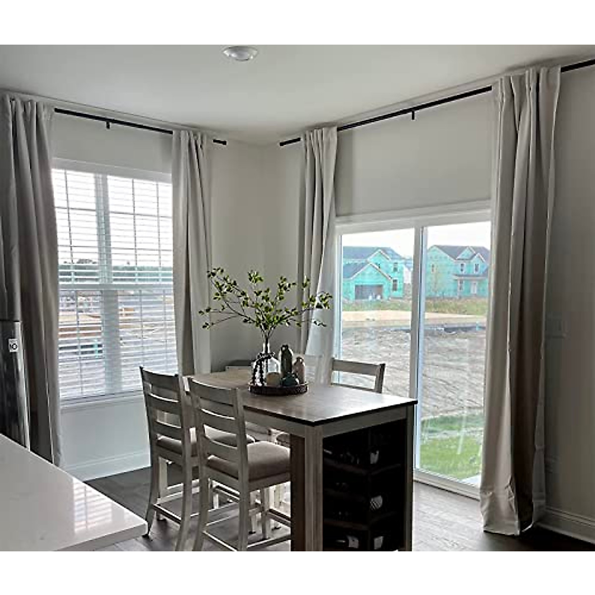 Zeerobee Curtain Rods for Windows 66 to 120, 1 Inch Black Curtain Rod Set, Heavy Duty Drapery Rods with Adjustable Curtain Rods, Outdoor Modern Curtain Rod with Simple End Caps, 32"-144", Black