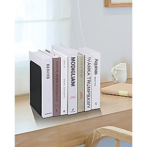 Book Ends, Bookends for Shelves, Home, Office, Heavy Duty Metal Book Stopper for Books, Metal Bookend Supports, Modern Minimalist Style Decorative Bookend, Black(4Pair/8Pcs)