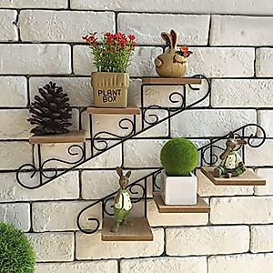 Wnvivi 2 Pcs Stair Shaped Flower Pot Stand,Retro Staircase Wall Hanging Flower Shelf,Creative Open Stair Wall Mounted Shelf,Mini Metal Ladder Wall Decor-A