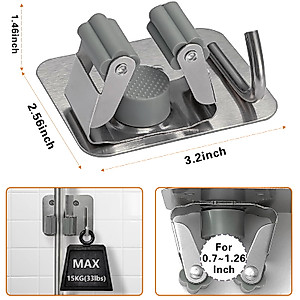 Mop Broom Holder-Self Adhesive Stainless Steel Broom Hanger Organizer for Bathroom, Kitchen, Office，Utility Room，Laundry Room,Home Garden, Garage Storage and Organization Rack(Silver gray-4Psc)