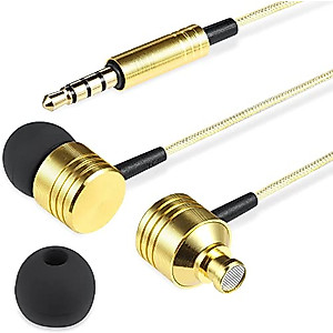 Betron B650 in Ear Headphones with Microphone - Bass Driven Sound, Aluminum Body Including S/M/L Earbud Tips, Carry Case (Gold)