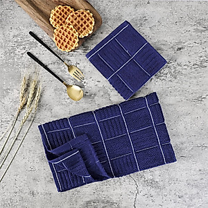 Glynniss Kitchen Towels and Dishcloths Set, Four Dish Towels 16x26 Inches, Four Absorbent Dish Cloths for Washing Dishes 12x12 Inches, Cleaning and Drying for Everyday Use Pack of 8 (Blue)