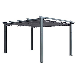 VEIKOU 10x13ft Pergola, Aluminum Pergola w/Thicker Post & Upgraded Retractable Pergola Canopy, Metal Pergolas and Gazebos Heavy-Duty Outdoor Shelter for Porch Yard, Grey