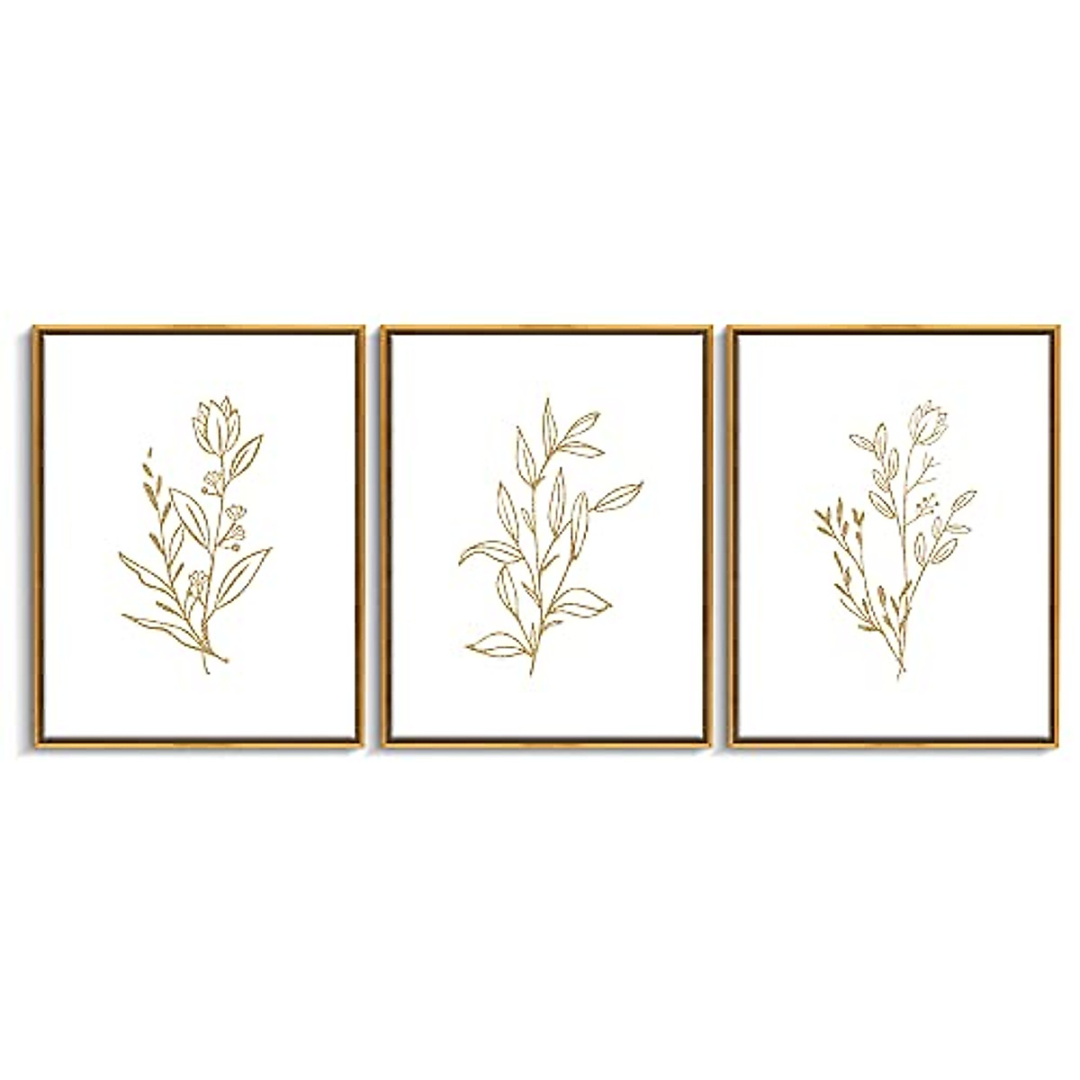 Creoate Framed Canvas Wall Art, Botanical Wall Art Print, Leaf Plant Poster Art Print Set of 3 Minimalist Leaves Canvas Wall Decor for Living Room, 12x16 Inch