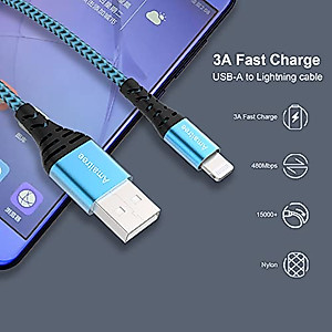Amaitree Lightning Cable, 3Pack(3/6/6Ft) 3A Nylon Braided Fast Charging iPhone Charger Cable, USB-A to Lightning Cable for iPhone 14 Pro Max, Compatible with iPhone 14/13/12/11/XS/XR/8