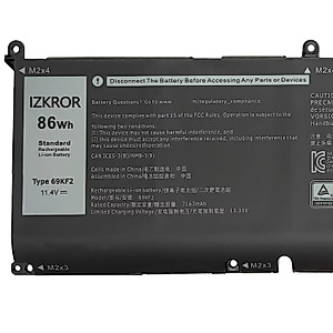 IZKROR 69KF2 86Wh Battery Replacement for Dell Alienware M15 R3 M15 R4 M15 R5 M15 R6 M15 R7 M17 R3 M17 R4 Precision 5550 5560 XPS 15 9500 9510 Inspiron 7510 7610 Vostro 7510 7620 Series 8FCTC 70N2F