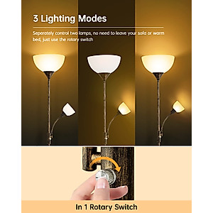 BoostArea Floor Lamps for Living Room, Standing Lamp, 71" Torchiere Floor Lamp with Reading Lamp, 3 Way Switch, Corner Floor Lamps for Living Room/Bedroom, Rustic Bronze Floor Lamp(E26 Base, No Bulb)