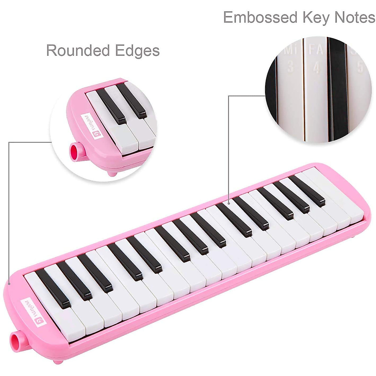 Vangoa 32 Key Melodica, Musical Instrument Air Piano Keyboard, Melodicas with Carrying Bag, Double Mouthpieces, Wipe Cloth, Key Stickers, Long Tubes (Pink)