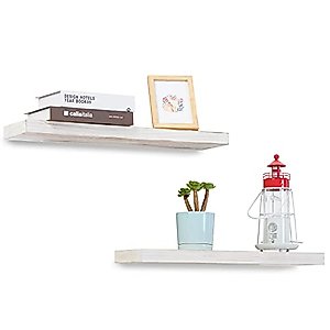 2 Pack 16" Solid Cedar Wood Floating Shelves, Brushed Finish, Wall Mounted for Home Living Room Bathroom