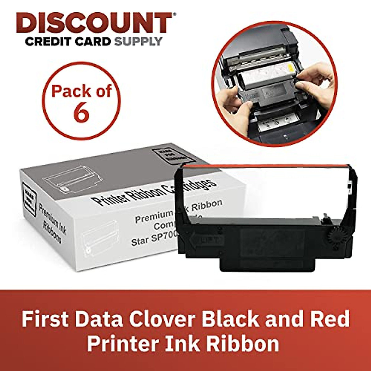 Discount Credit Card Supply Star SP700 Black/Red Printer Ink Ribbon Cartridge for Clover POS Devices (6 Pack)
