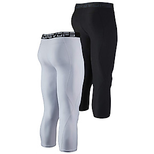 DEVOPS 2 Pack Men's 3/4 Compression Pants Athletic Leggings (Large, Black/White)