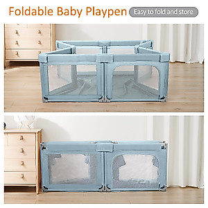 Baby Playpen,Foldable Playpen for Babies and Toddlers,Baby Play Pen with Zipper Door,Baby Play Yards Center,79"x59"Baby Fence(Light Blue)