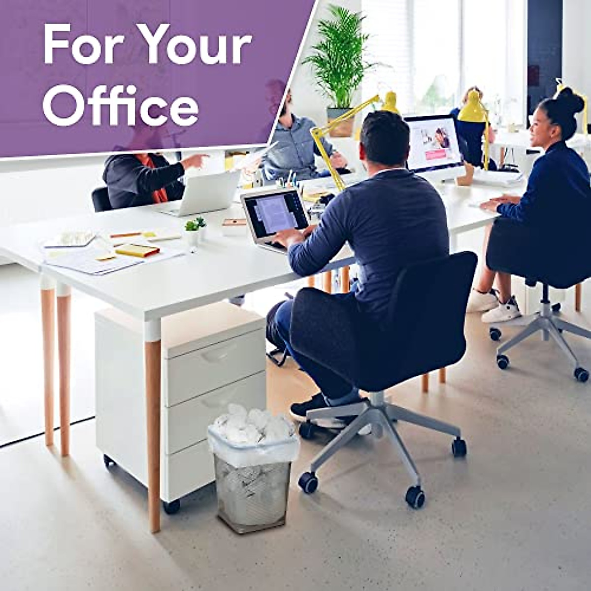 13 Gallon Clear Trash Can Liners, 250 Count - 24" x 32" High Density Trash Bin Bags for Lightweight Garbage - Wastepaper Basket Bin Liners, Shredder Bags, Bathroom, Office - 8 Micron Thick