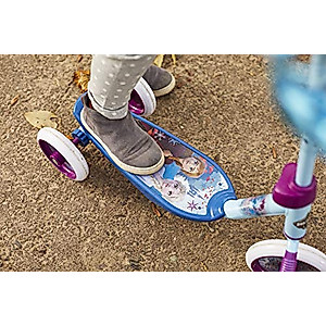 Huffy 78919 Frozen 2 Girl Scooter for Kids, Elsa & Anna Graphics, Handlebar Bin, Preschool Three Wheels & Streamers, Blue/White