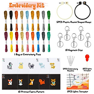 WATINC Embroidery Stitch Kit Cross Stitch Beginner Kit for Kids Stamped Cross Stitch Sewing Kit with Puppies Pattern Needle Point Starter Kit Sewing Set with Instructions 18PCS