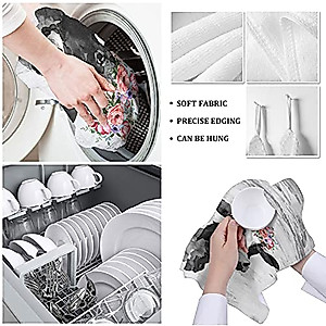 4 Pack Dish Towel for Kitchen,Absorbent Dishes Cloth Abstract Farmhouse Black White Milk Cow Pink Flowers Soft Hand Towels for Home Cleaning Quick Drying Bathroom Cloths Terry Wild Farm Animals