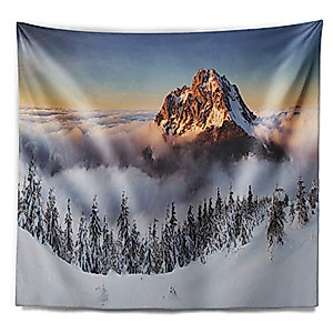 Designart 'Winter Mountain Landscape' Photography Tapestry Blanket Décor Wall Art for Home and Office, Created On Lightweight Polyester Fabric Large: 60 in. x 50 in