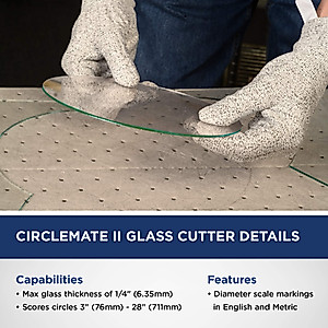 Fletcher-Terry CircleMate II Glass Cutter, Circle and Straight Line Cutting Tool