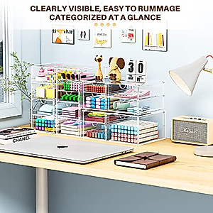 Makeup Organizer Storage With 16 Drawers, 4 Pcs Desktop Office Supplies, Desk Organizers, Clear Desk Accessories, Dustproof Drawer Organizer and Storage for Make Up, Jewelry, Pen, Desktop Stationary
