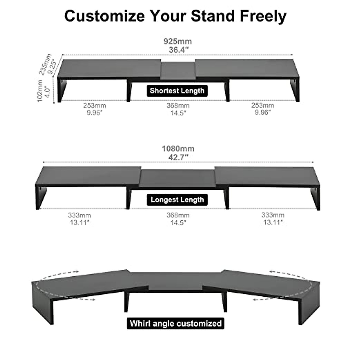 FITUEYES Dual Monitor Stand - Adjustable Wood Riser | 2 Monitors