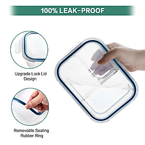 HOMBERKING 8 Pack Glass Meal Prep Containers 3 Compartment, 36oz Glass Food Storage Containers with Lids, Airtight Glass Lunch Bento Boxes, BPA-Free & Leak Proof (8 lids & 8 Containers) - Blue