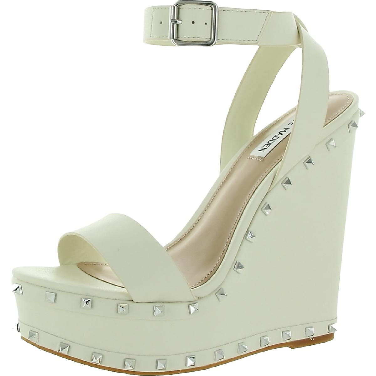 Steve Madden Womens Botanical Studded Platform Sandals Ivory 9.5 Medium (B,M)