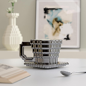 Relexome Ceramic Mug Chubby Coffee Mug Cute Tea Cup with Saucer Novelty Cute Fat Handle Cup Set for Home Decor Office andDishwasher and Microwave Safe, 10 oz (Tan)