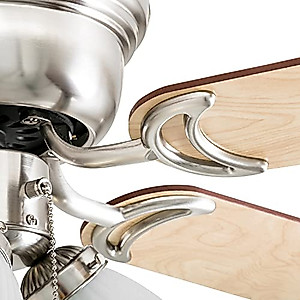 Prominence Home Whitley, 42 Inch Traditional Flush Mount Indoor LED Ceiling Fan with Light, Pull Chain, 5 Dual Finish Blades, Reversible Motor - 50863-01 (Satin Nickel), Bright Brass