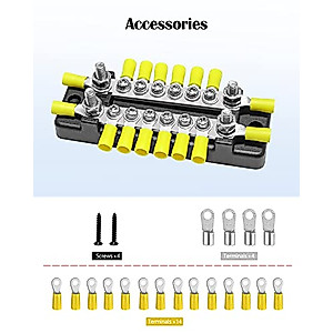 LENKRAD Power Distribution Block Bus Bar with Ring Terminals - 150A Double-Row Busbar for Car Marine Boat, 4 x M6 Stud, 12 x M4 Screw