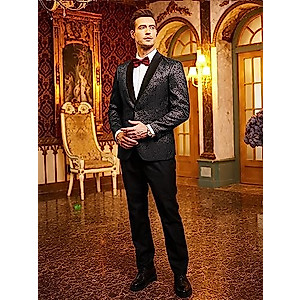 COOFANDY Mens Floral Tuxedo Jacket Dinner Jackets Blazers Paisley Shawl Lapel Formal Suit Jacket Slim Fit for Christmas Prom Party Silver