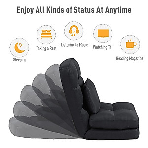 Urnodel Indoor Chaise Lounge Sofa, Floor Chair with Back Support for Adults, 14 Angle Adjustment Recliner Chair, Folding Floor Lounger with Pillow 8823(Grey)