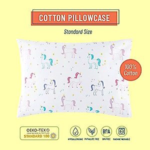Wildkin 100% Cotton Kids Pillow Case for Boys & Girls, Soft & Breathable Fabric Pillow Cover, Kids Pillowcases Fits Standard Size Pillow, Measures 20 x 30 Inches (Unicorn)
