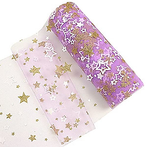 Yuanchuan Golden Star Glitter Tulle Rolls 6 inch x 10 Yards (30 feet) Tulle Rolls Spool Fabric Tutu for DIY Skirts Wedding Gift Wrap Sewing Crafting Bow Bridal Decorations Birthday Party (Purple)