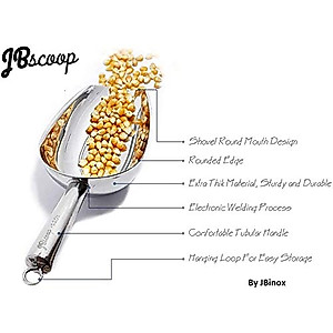 JBscoop Stainless Steel Scoop for ice, 9.6 Inch Metal Food Scoop Kitchen Bar Party Wedding Heavy Duty Dishwasher Safe - 8 Oz