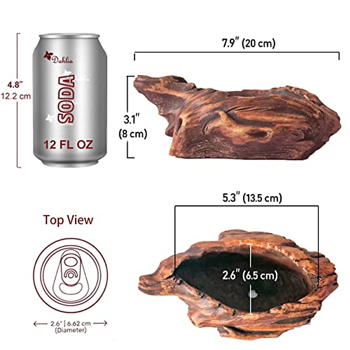 Dahlia Driftwood Stump Log Concrete Planter/Succulent Pot/Plant Pot, 7.9L x 4.3W