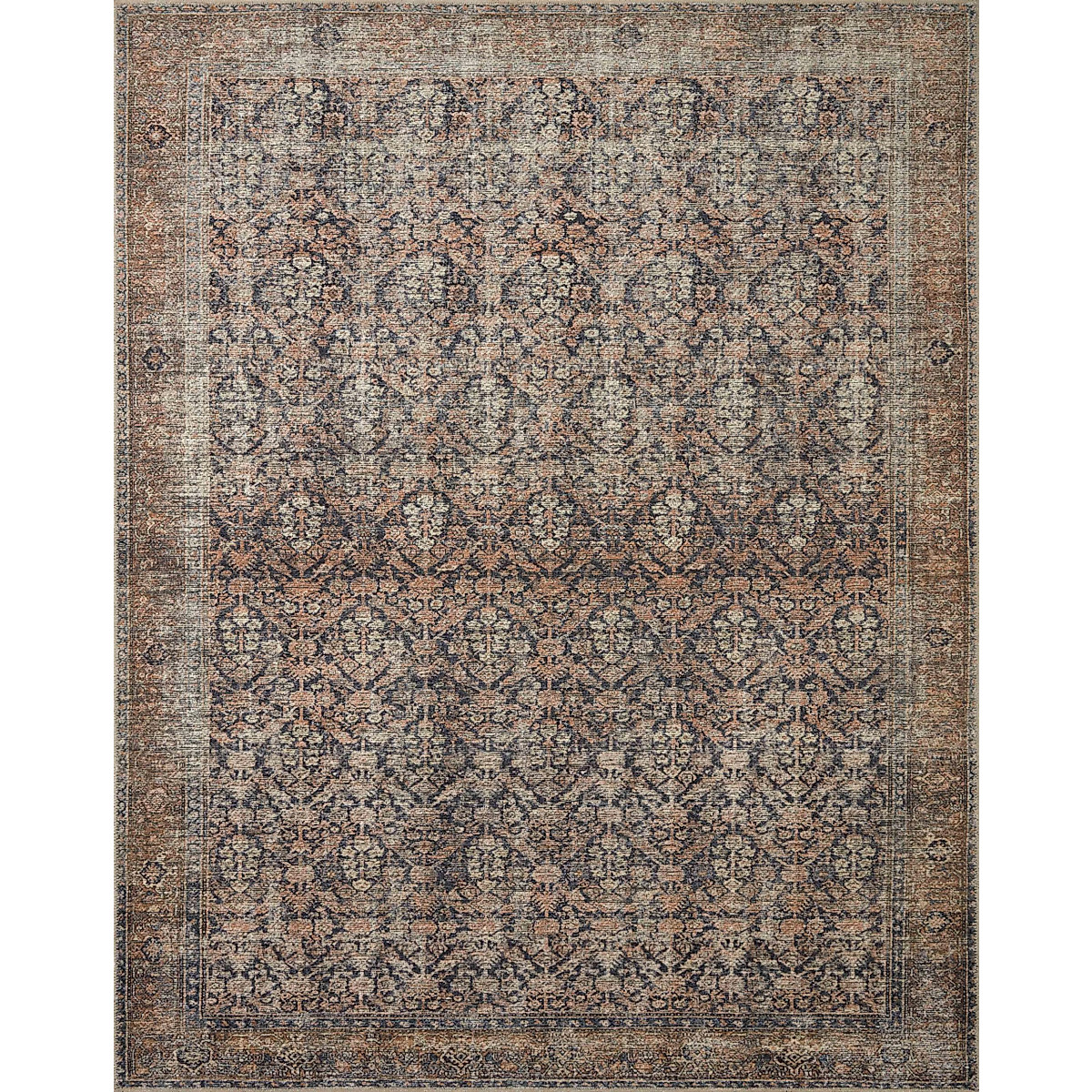 Loloi Amber Lewis Billie Collection, Ink & Salmon 2'-3" x 3'-9" Area Rug – Antique & Distressed Accent Rugs for Living Room, Bedroom, Entryway & Hallway, No Shed High Traffic Area Home Decor Rug