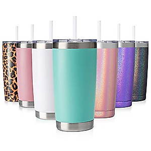 CIVAGO 20oz Tumbler with Lid and Straw, Stainless Steel Vacuum Insulated Coffee Tumbler Cup, Double Wall Powder Coated Travel Mug (Mint, 1 Pack)