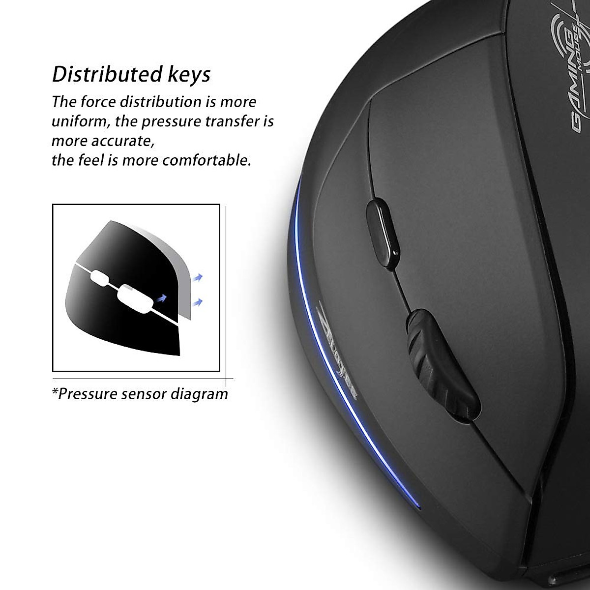 Attoe Vertical Mouse Wireless, Right Handed 2.4GHz Wireless Ergonomic Rechargeable Vertical Mouse with 3 Adjustable DPI 1000/1600/2400, 6 Buttons,Compatible with PC, Desktop,Mac (Black)