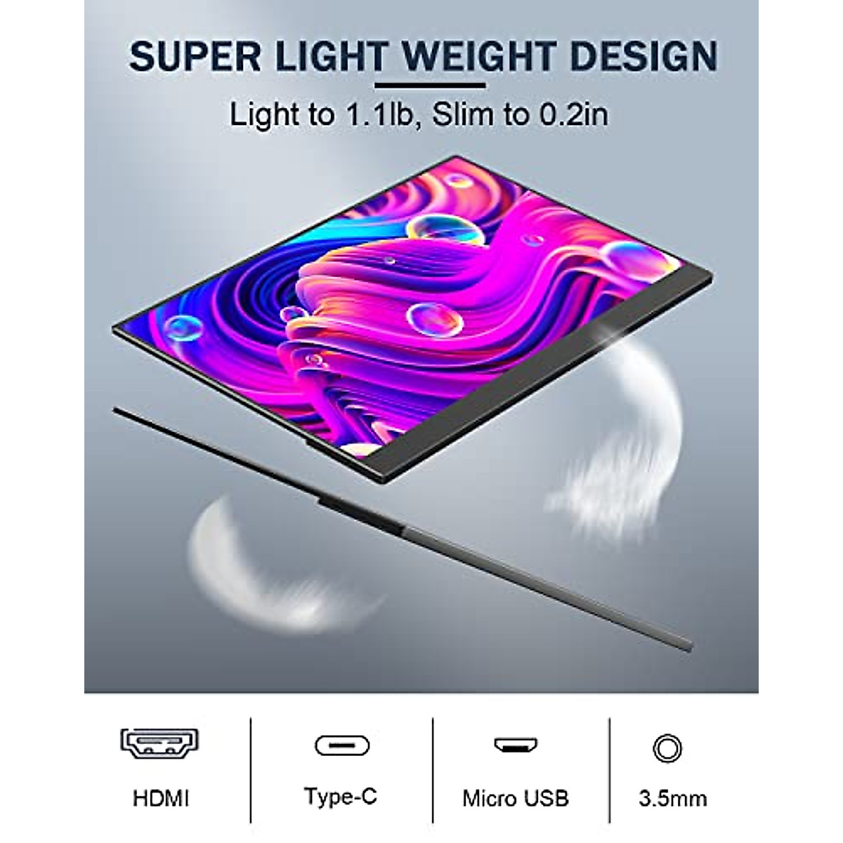 Feiasia Portable Monitor Extremely Slim&Lightweight 15.6 Inch 1080P USB-C Laptop Monitor HDMI Computer Display Gaming Monitor with Smart Cover&Speakers Travel Monitor for Laptop PC Mac Phone Switch