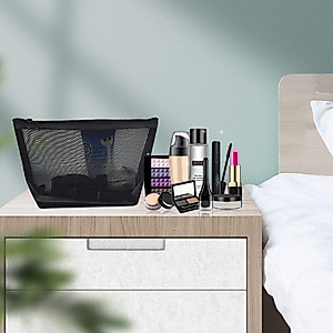 yeabwps 4 Pieces Portable Mesh Cosmetic Bags Breathable Makeup Bags Black Mesh Zipper Pouch for Home Offices Travel Accessories Organizer, 2 Sizes