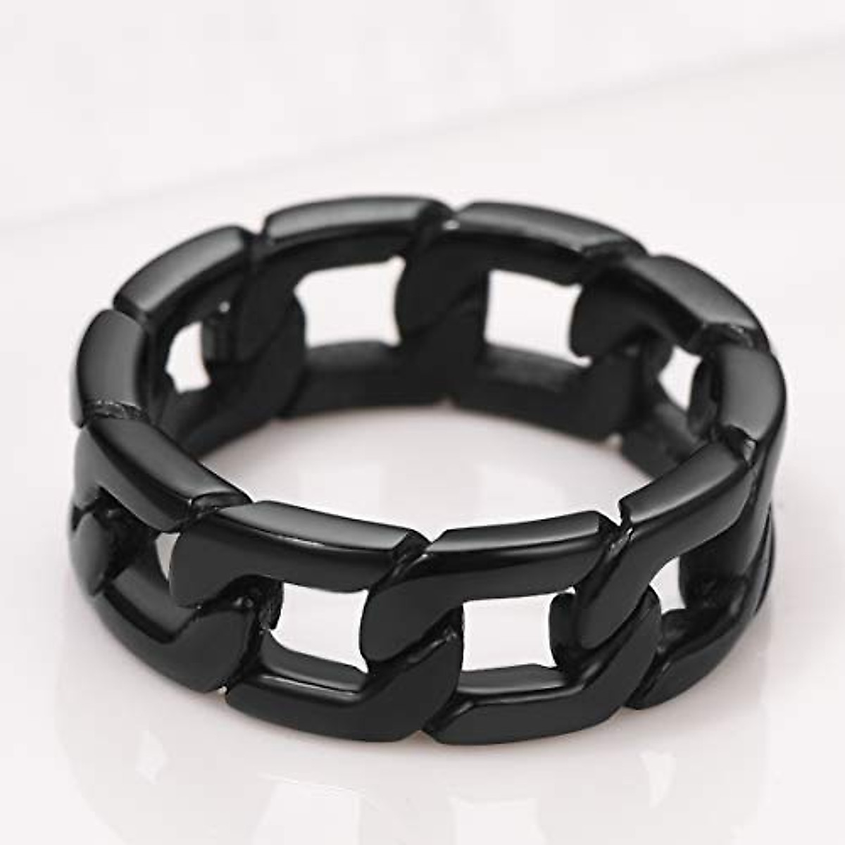 Mens Ring Cuban Link Rings Cool Stainless Steel Mens Chunky Black Ring