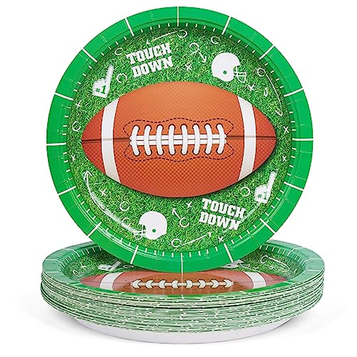 DECORLIFE 2023 Football Party Supplies for 30 Guests, 9 Inch Football Paper Plates, Perfect for Kid's Birthday and Football Party Decorations
