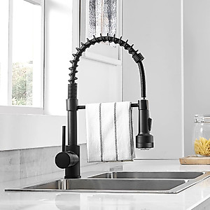 Black Kitchen Faucet with Pull Down Sprayer, WOTOKOL Solid Brass Kitchen Faucets Sprayer Spring Single Handle Commercial Kitchen Sink Faucet with LED Light