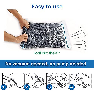 8 Pack Travel Space Saver Bags Vacuum Storage, with Sizes Medium to Large, Sealer Bag Roll-up Compression Storage No Vacuum Needed and Packing Organizers for Travel, comforters, blankets, and Clothes