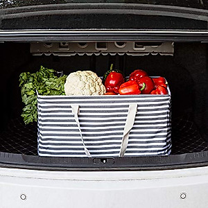 LLARUG 46L Large Canvas Collapsible Utility Tote Bag,Oversized Beach Bag,Reusable Grocery Shopping Bag,Carry Bag,Laundry Basket (Gray White,1PC)