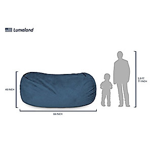 Lumaland Luxurious 7ft Big Bean Bag Chair with Microsuede Cover - Ultra Soft, Foam Filled and Washable Bean Bag for Teens, Adults, Pets - Accessory for Dorm, Living Room, House - Navy Blue