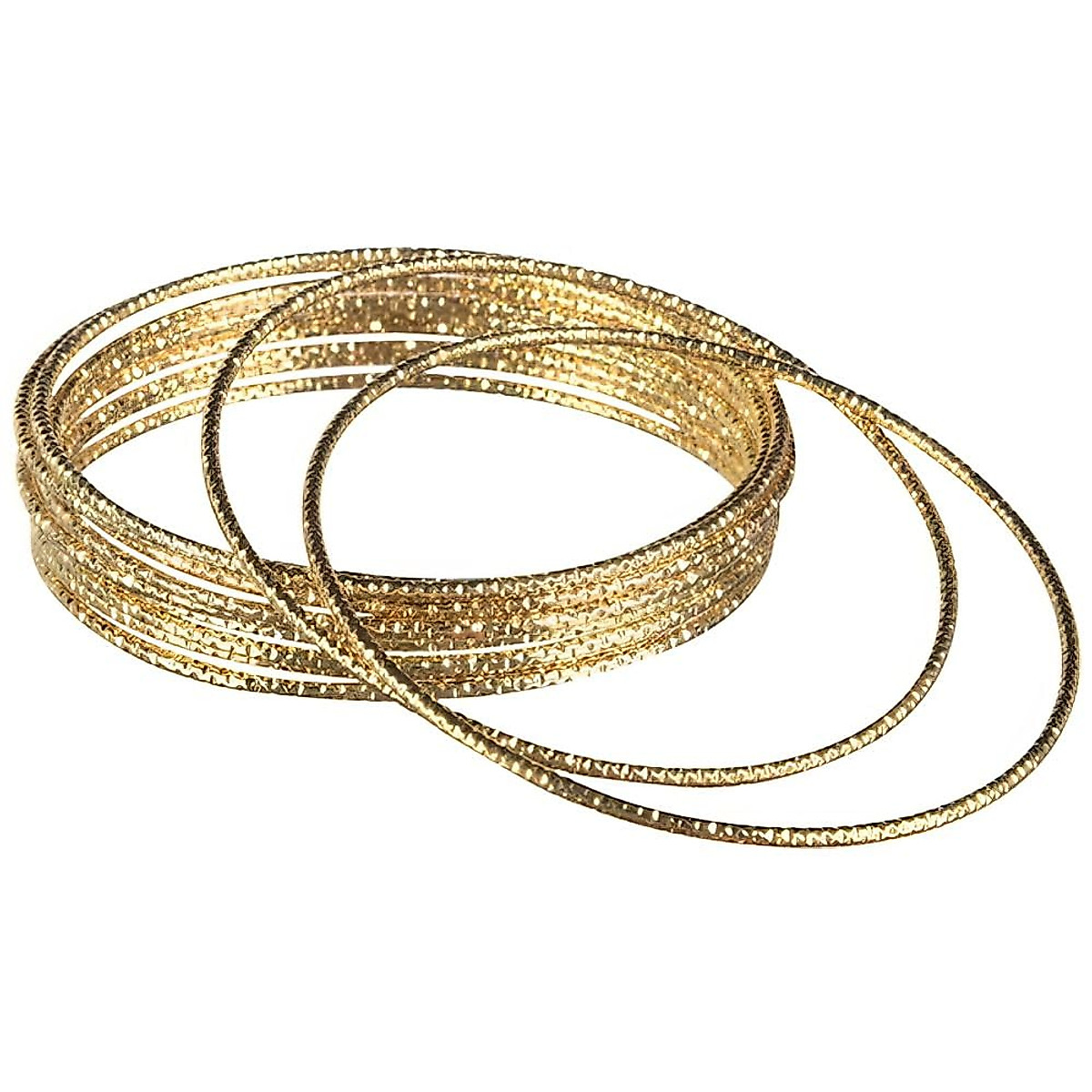 Goddess Gold Metal Bangle Bracelets - (Pkg Size 4" x 7.25") - Pack Of 10 - Perfect Accessory For Any Occasion