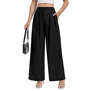 NIeyook Women's Wide Leg Pants Elastic High Waisted Trousers Business Work Casual Pants with Pockets Black