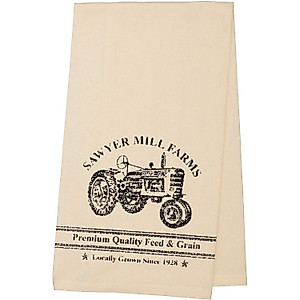 VHC Brands Sawyer Mill Charcoal Tractor Kitchen Towel, Black, 19x28